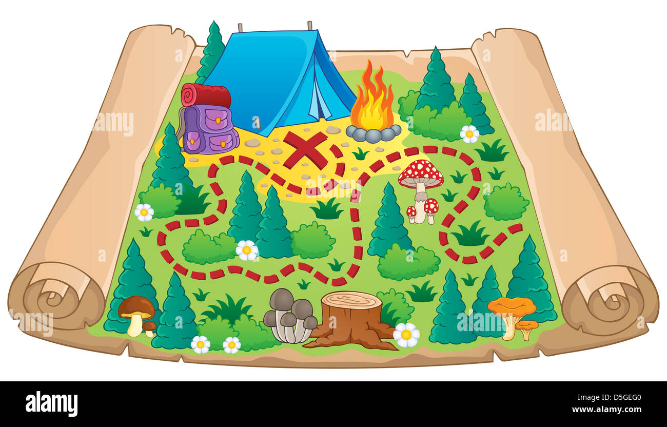 Camping theme map image 2 - picture illustration Stock Photo - Alamy