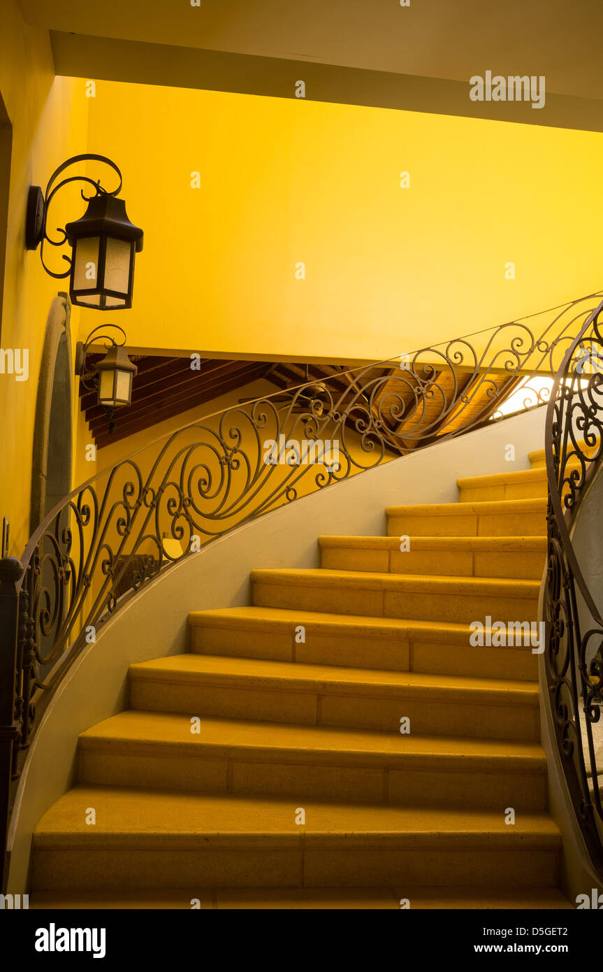 Classic bent staircase,a fine example of colonial architecture Stock ...