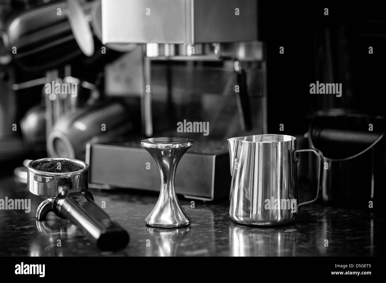 Espresso making equipment on a worktop Stock Photo - Alamy
