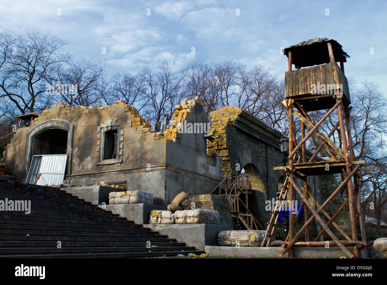 the ruins of an old building, and an observation tower on the Potemkin ...