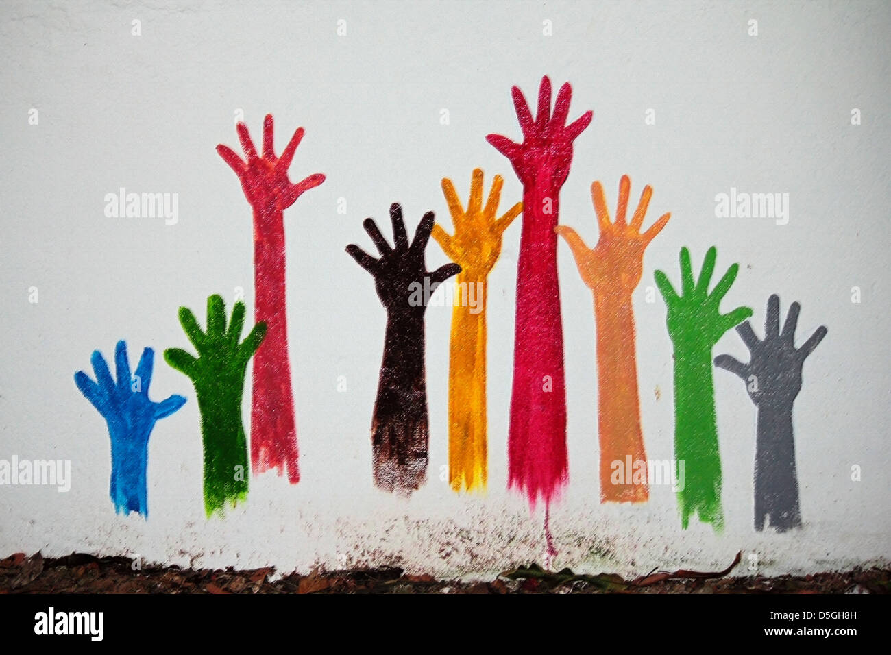 illustration of colourful hands Stock Photo - Alamy
