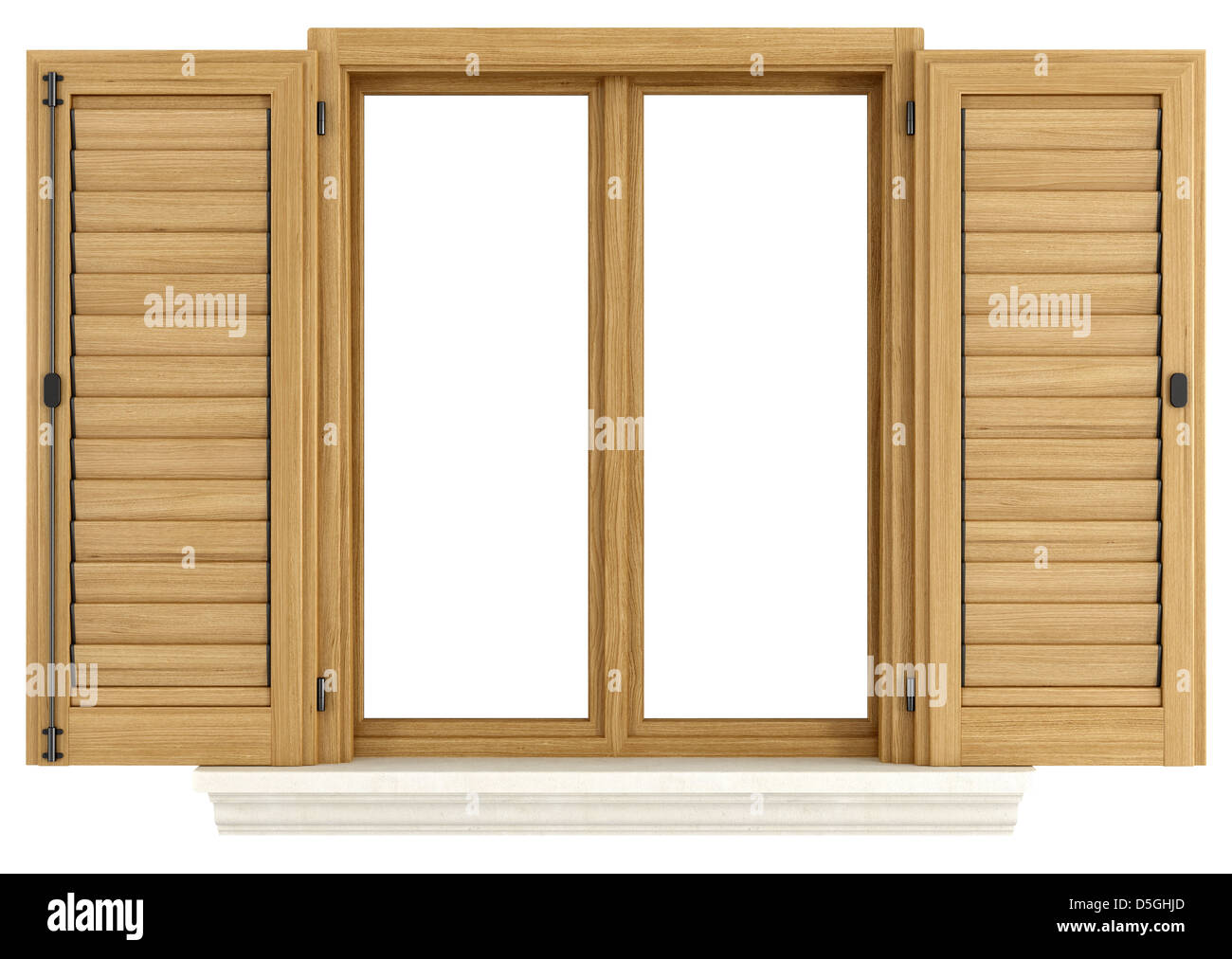 Wooden window with open shutter isolated on white - rendering Stock ...