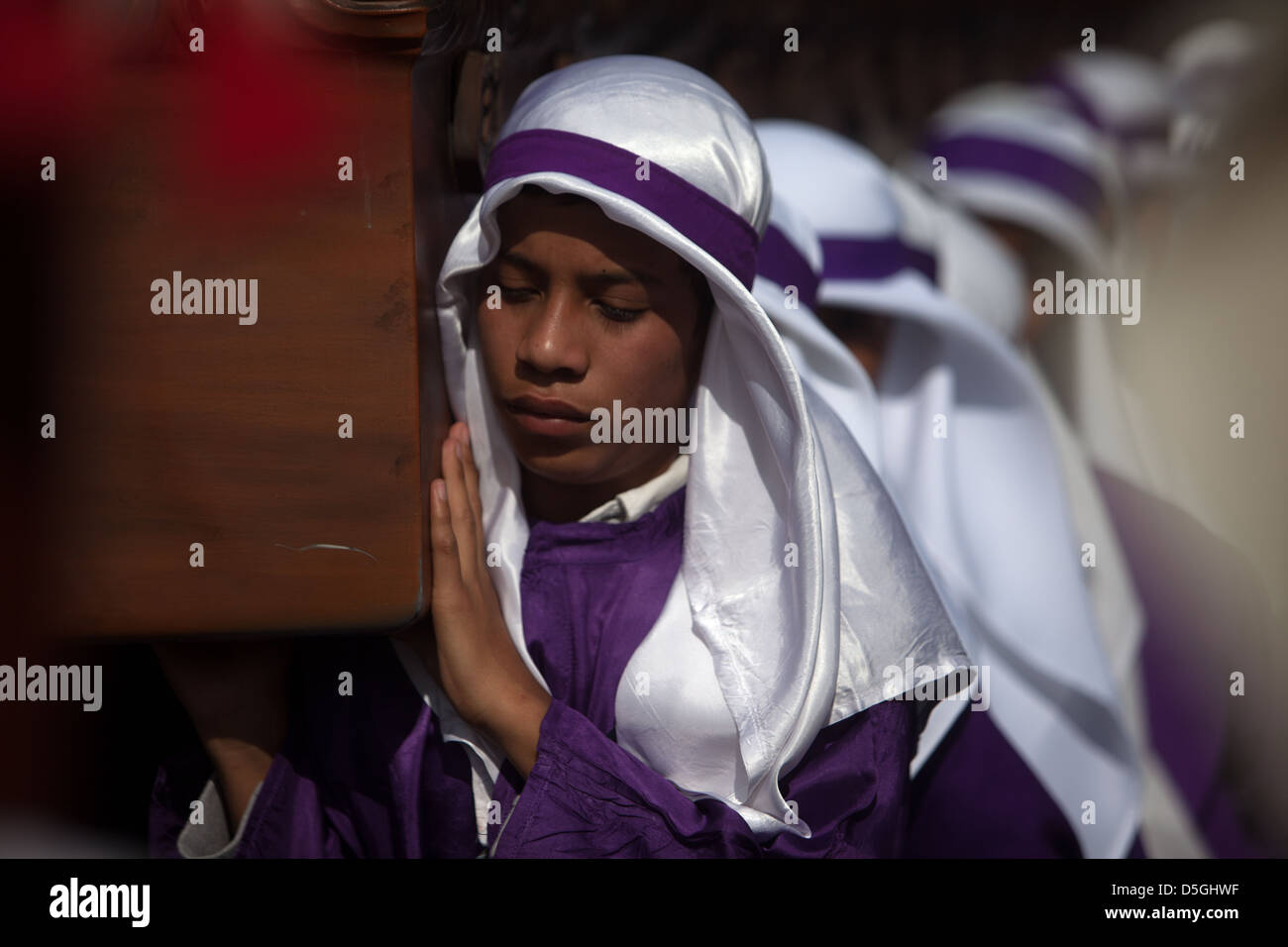 Boys carry a throne on their shoulders during La Merced's children ...