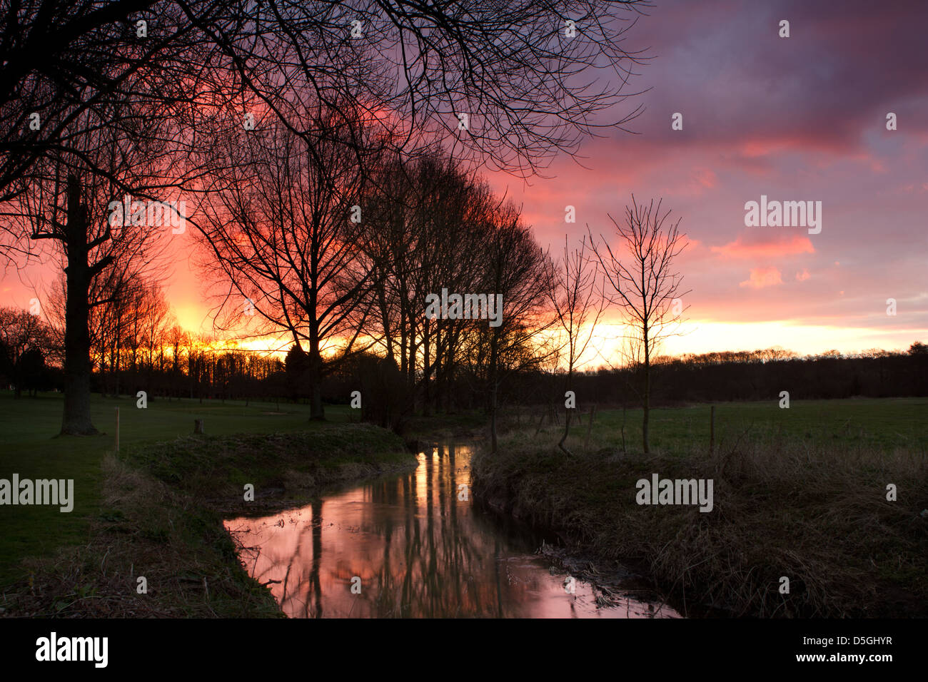 Stisted, Essex, UK. View of the river Blackwater at sunset within the ...