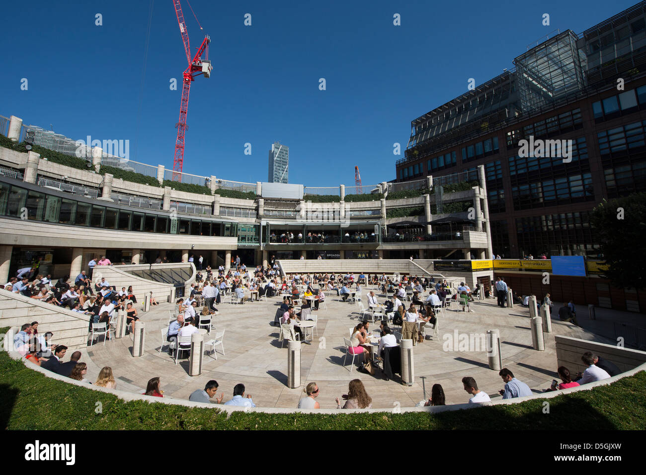 City workers enjoying an outdoor lunch at Broadgate and Exchange Square ...