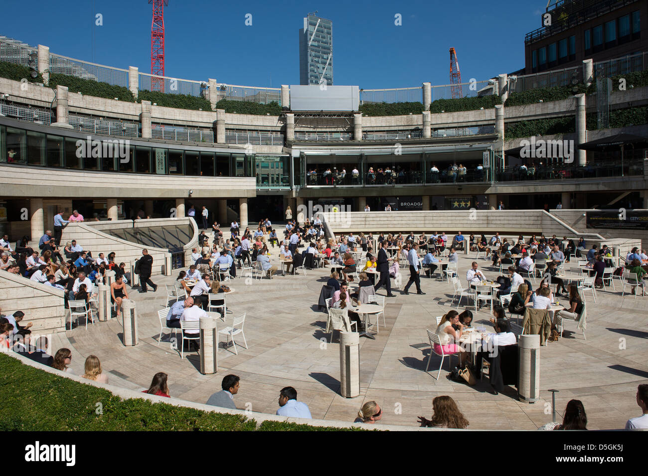 City workers enjoying an outdoor lunch at Broadgate and Exchange Square ...
