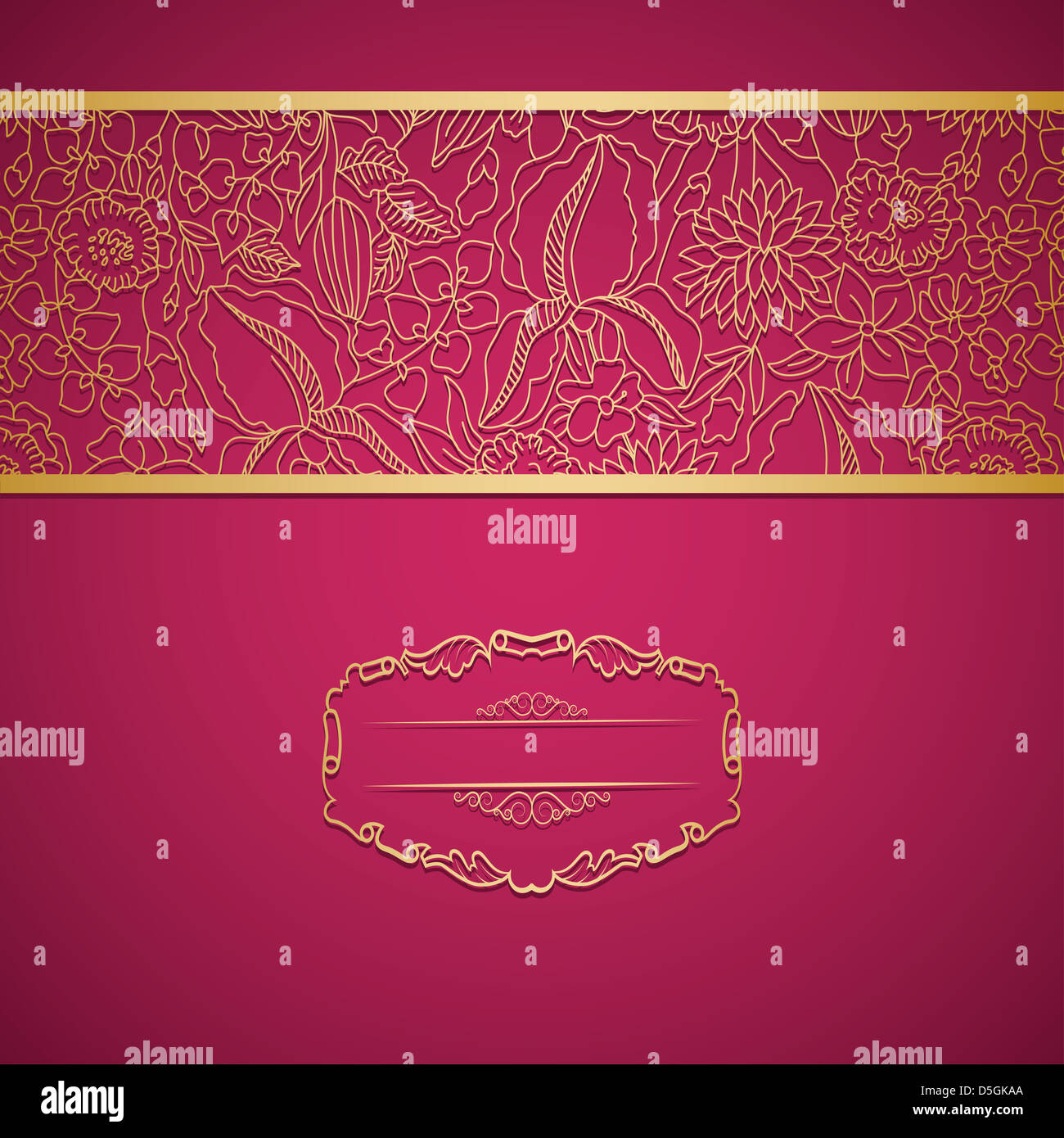 Bright pink card with golden ornament and your text place Stock Photo ...