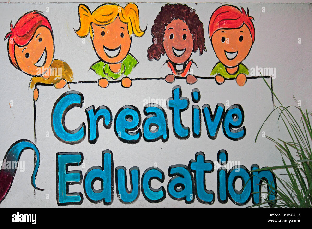 Happy kids holding banner with Creative Education, illustration Stock ...