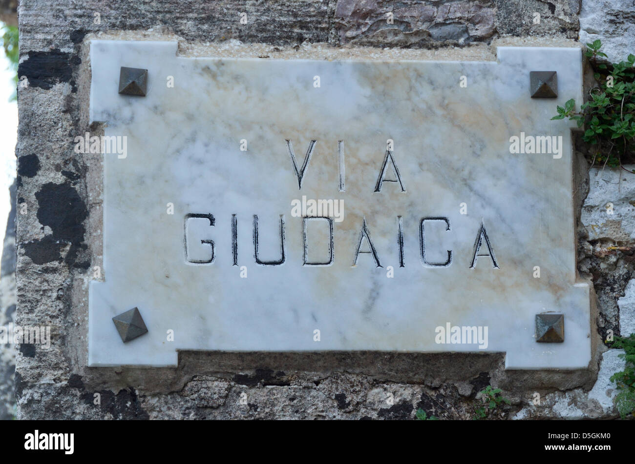 Street sign making the historically Jewish section of Erice, Italy ...