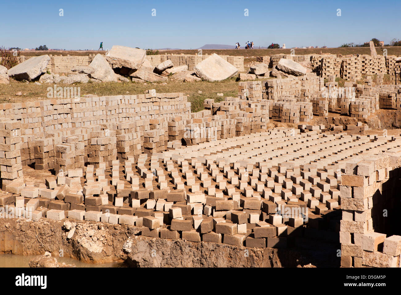 Madagascar, Antananarivo, brick making in former rice field on ...