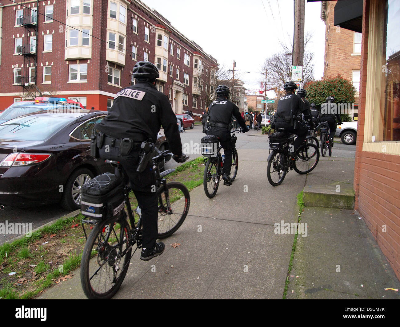 Seattle police cycle cops at an anti-police demo in Seattle Washington ...