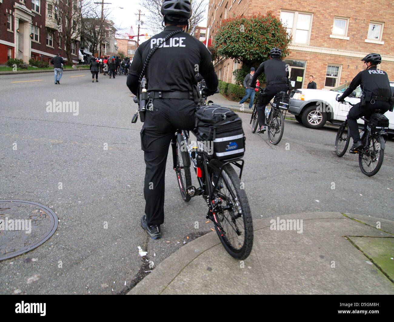 Seattle police cycle cops at an anti-police demo in Seattle Washington ...