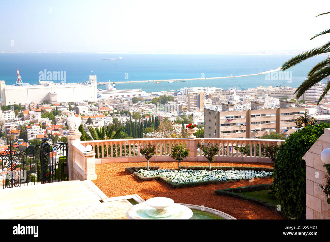 View of Haifa from the top of Mount Carmel showing the Port of Haifa ...