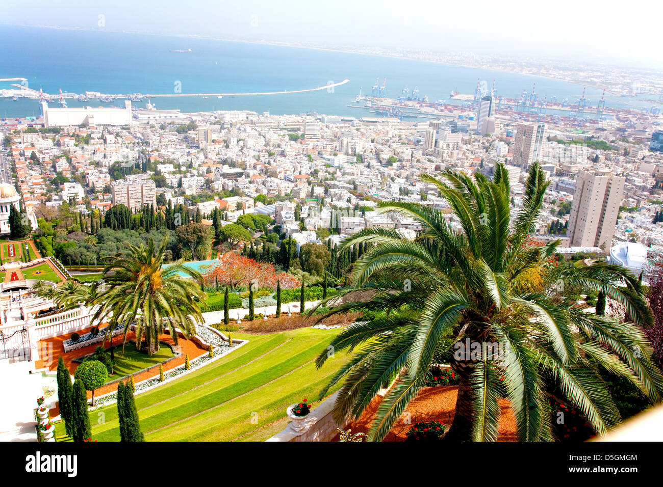 View of Haifa from the top of Mount Carmel showing the Port of Haifa in ...