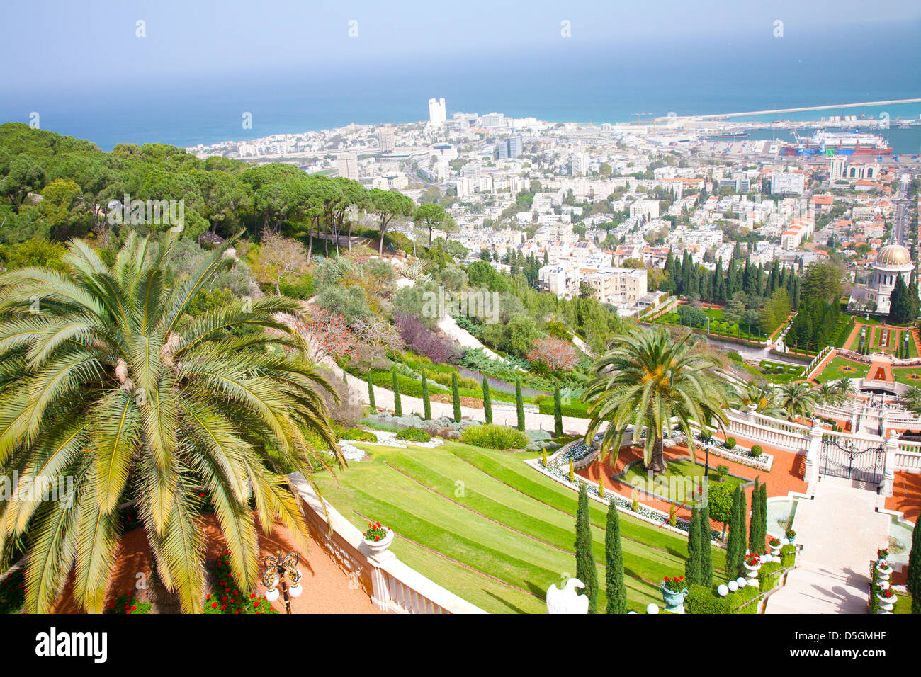 View of Haifa from the top of Mount Carmel showing the Port of Haifa ...