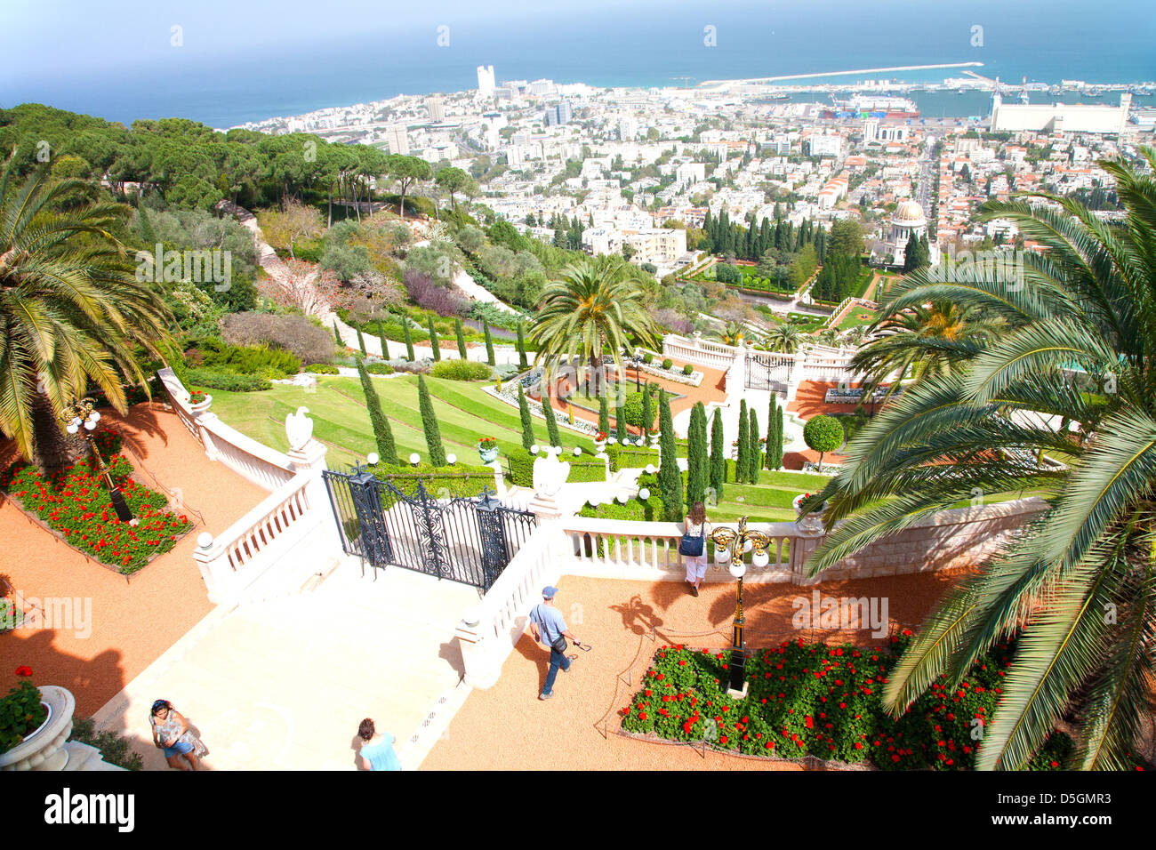 View of Haifa from the top of Mount Carmel showing the Port of Haifa ...