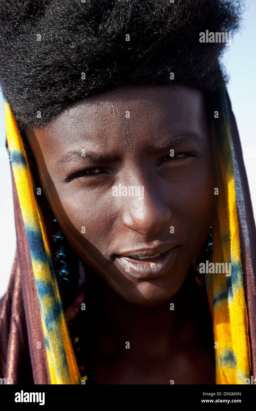 Portrait of a Wodaabe nomad woman during Gerewol festival, Niger Stock ...