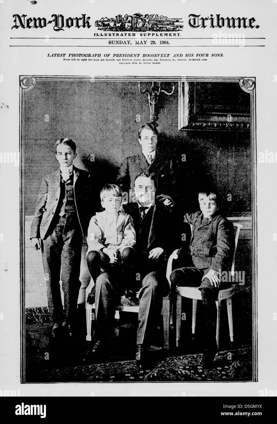 A 1904 photograph showing President Theodore Roosevelt and his four ...