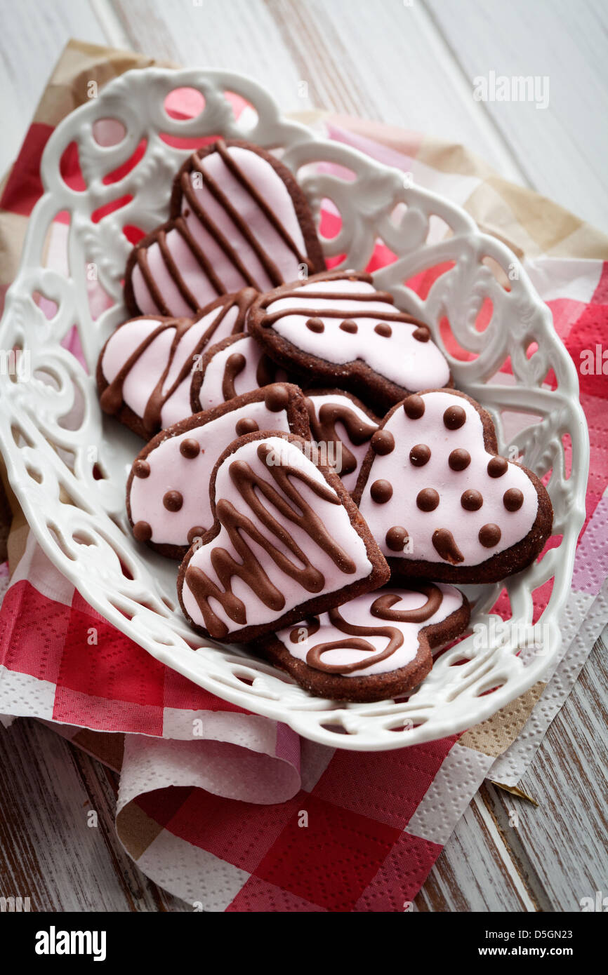 Cute pink heart cookies for Valentines Day Stock Photo - Alamy
