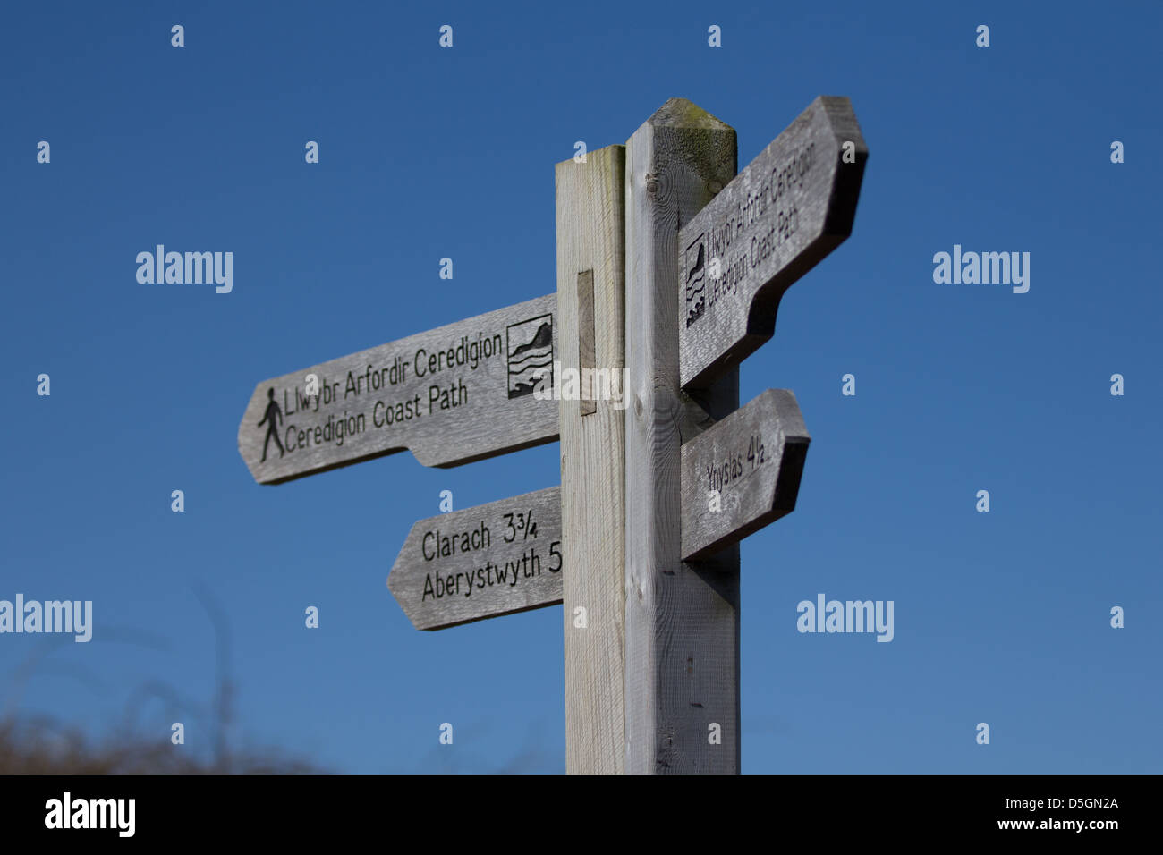 Ceredigion coast path sign at Borth, pointing to Clarach and ...