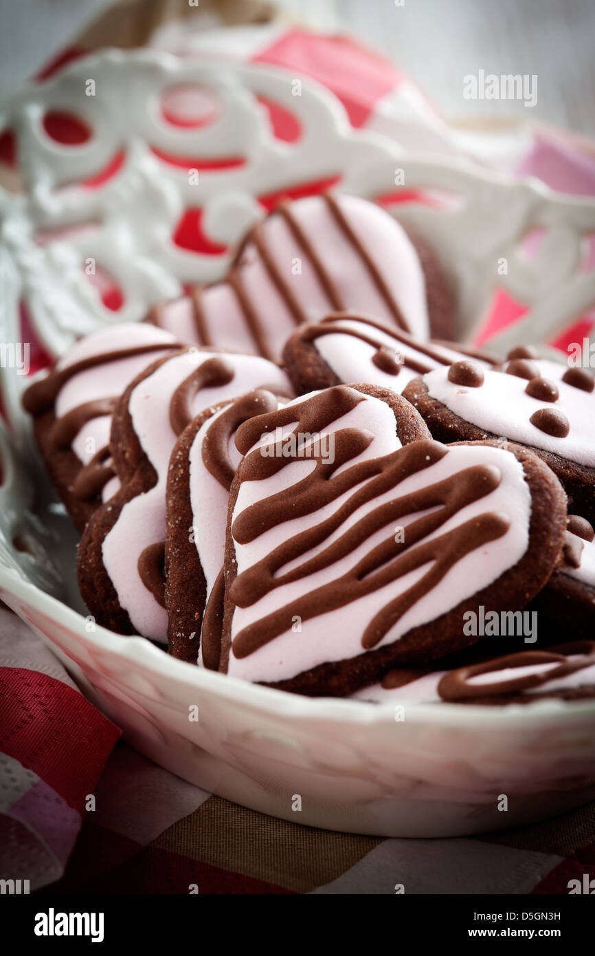 Cute pink heart cookies for Valentines Day Stock Photo - Alamy