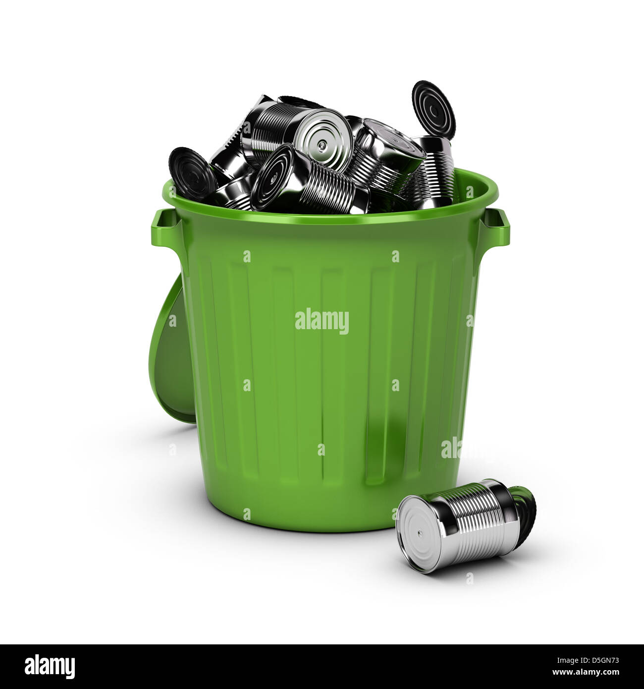 green bin full of used metal cans over white background Stock Photo - Alamy