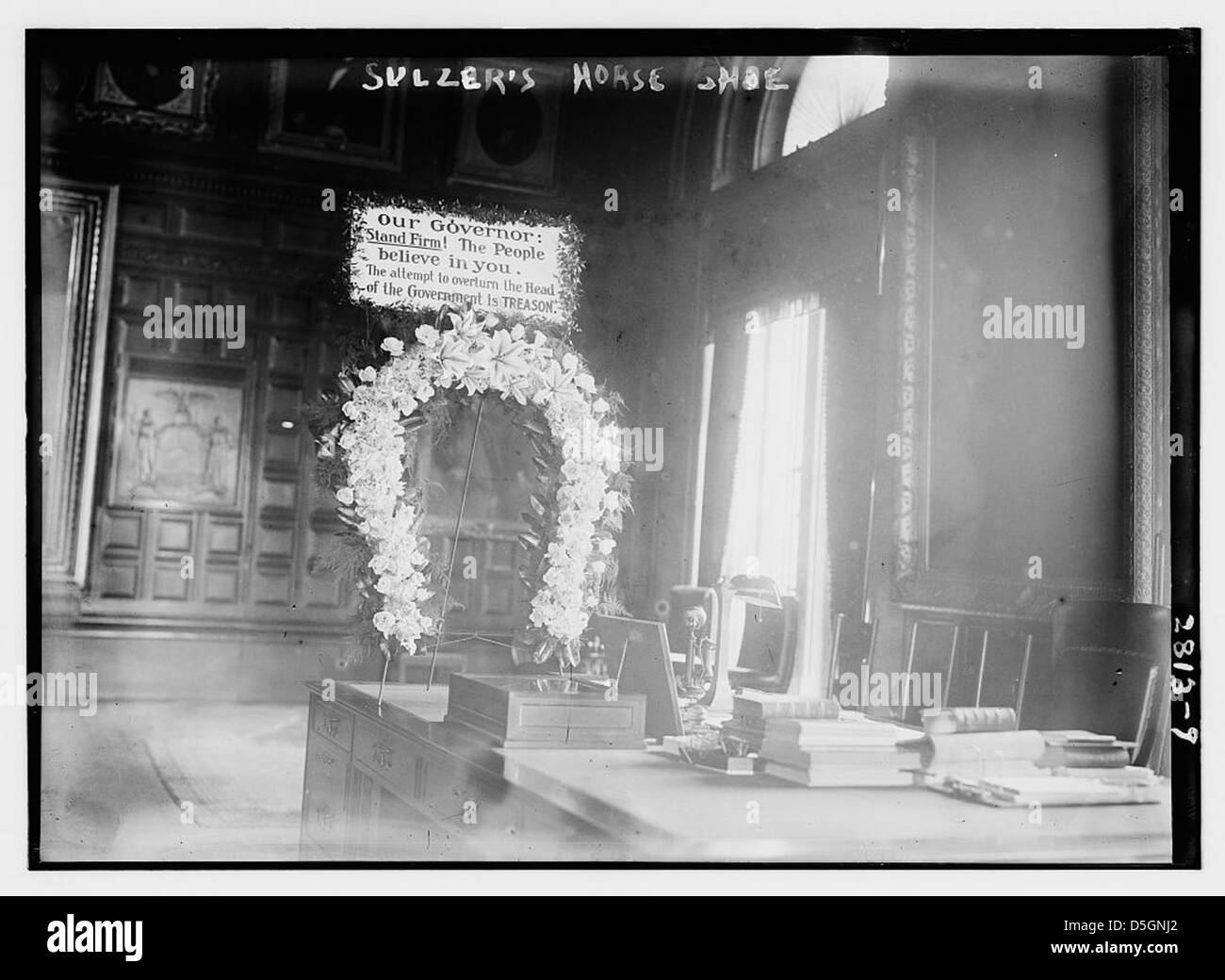 A photograph featuring Governor William Sulzer's office, with a wreath ...