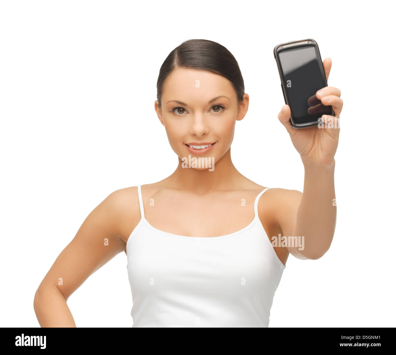 woman showing smartphone Stock Photo - Alamy