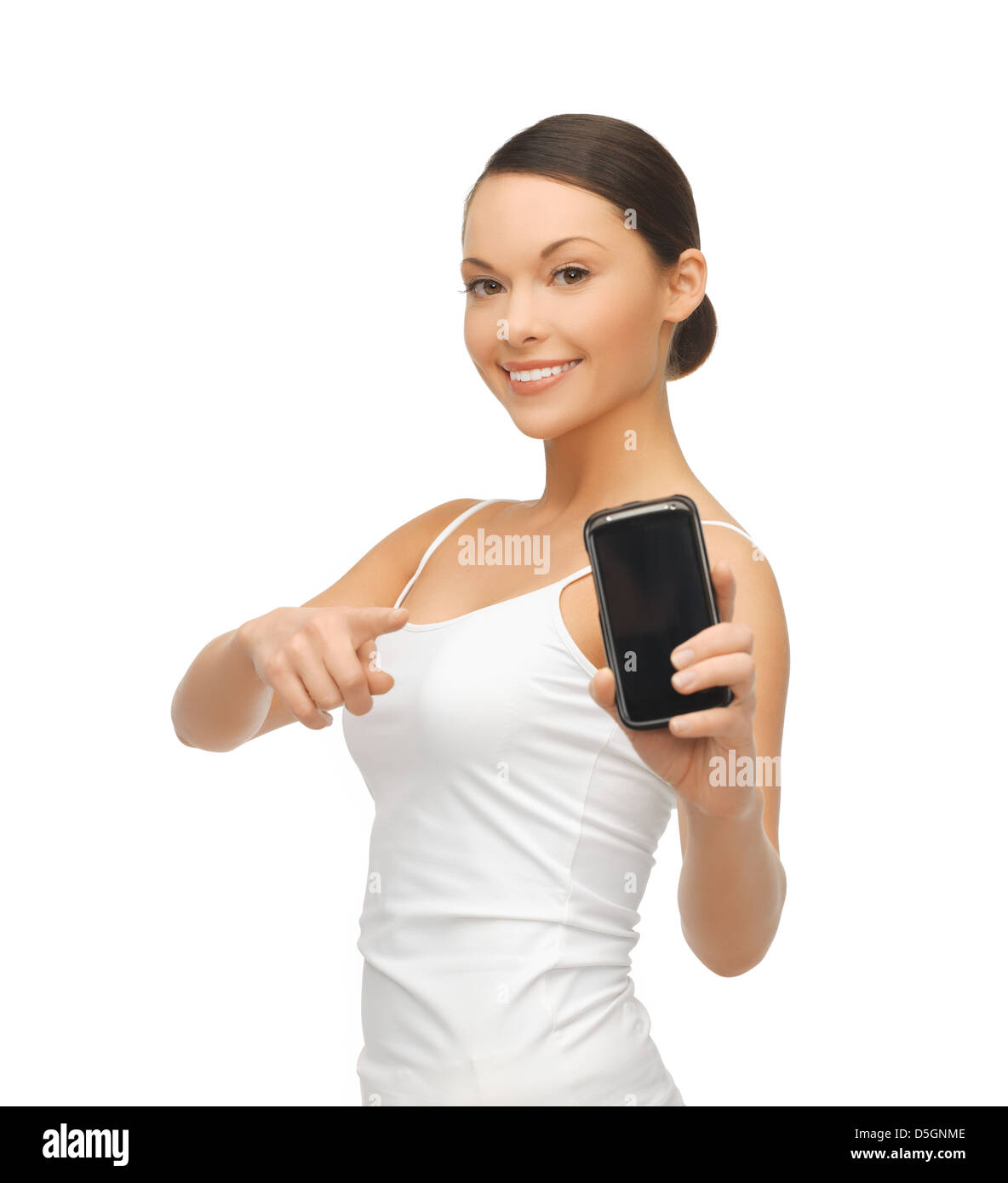 woman showing smartphone Stock Photo - Alamy