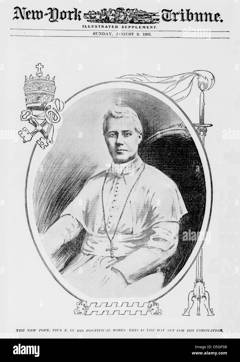 A historical image of Pope Pius X, dressed in his pontifical robes on ...