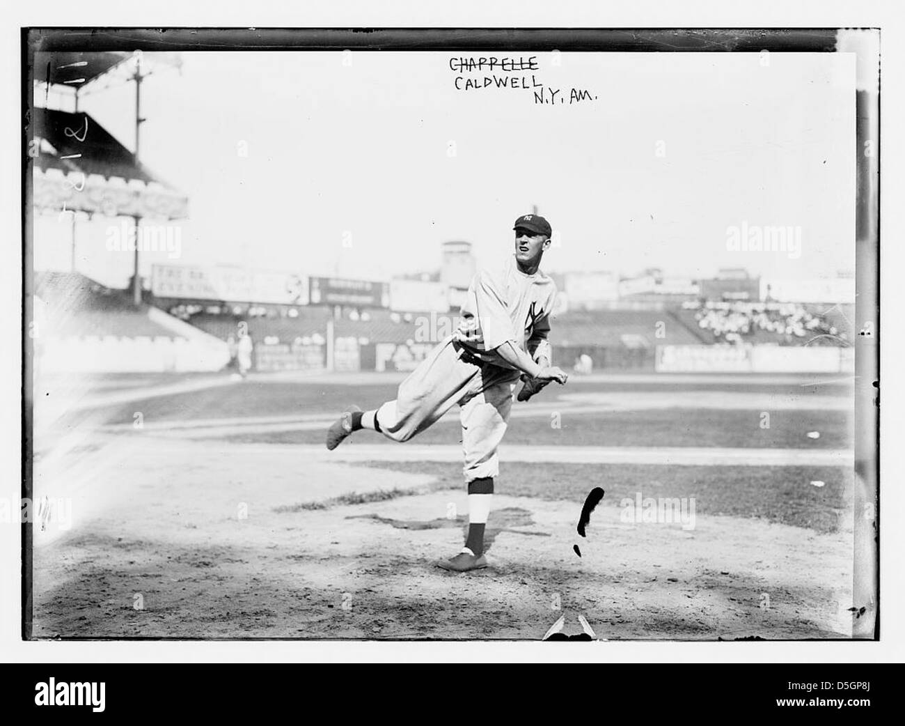 Ray Caldwell, a New York AL player, pitches at Polo Grounds in New York ...