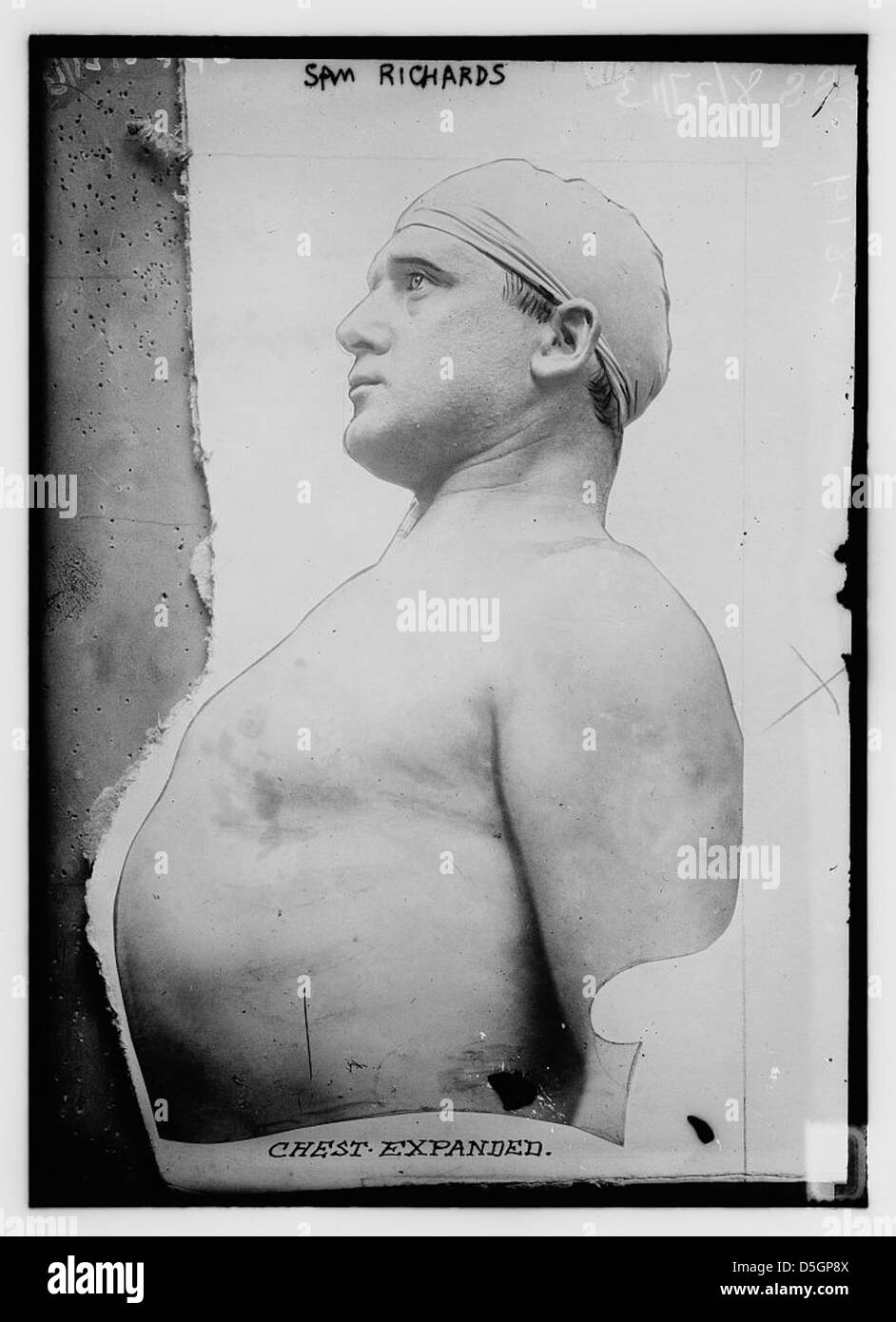 This photograph features Sam Richards, known for his expanded chest, an ...