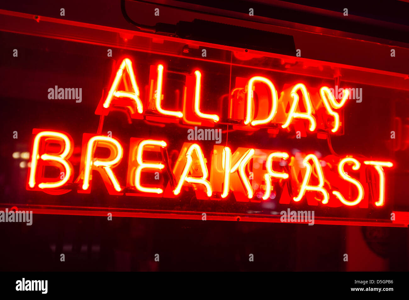 All day breakfast neon illuminated sign at night Stock Photo - Alamy
