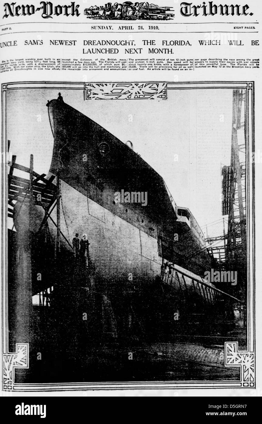 This image depicts the USS Florida (BB-30), a battleship being ...