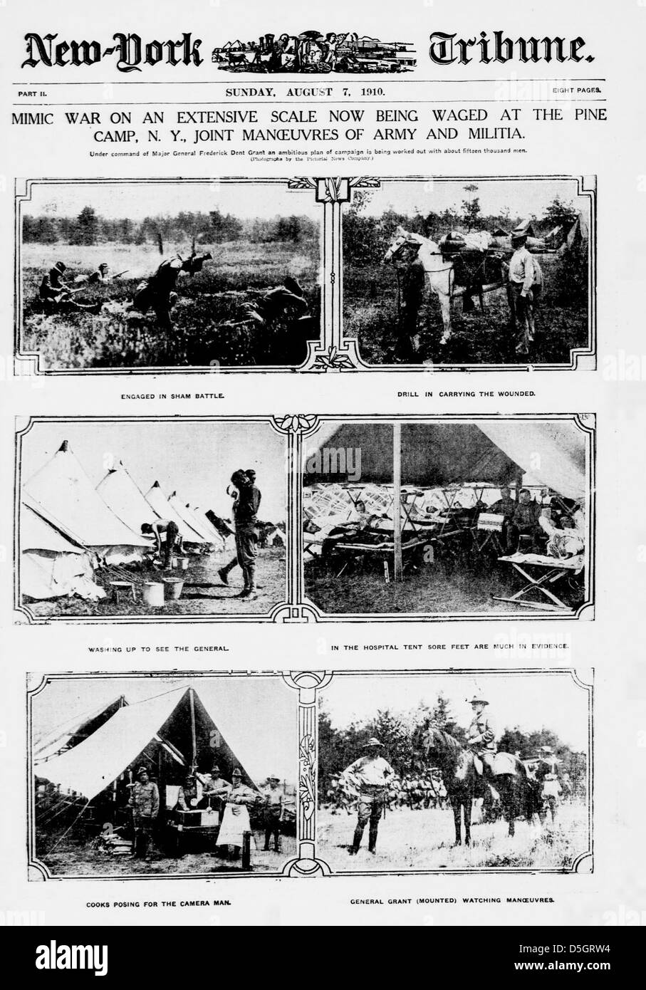 A 1910 photograph of military training exercises at Pine Camp, New York ...