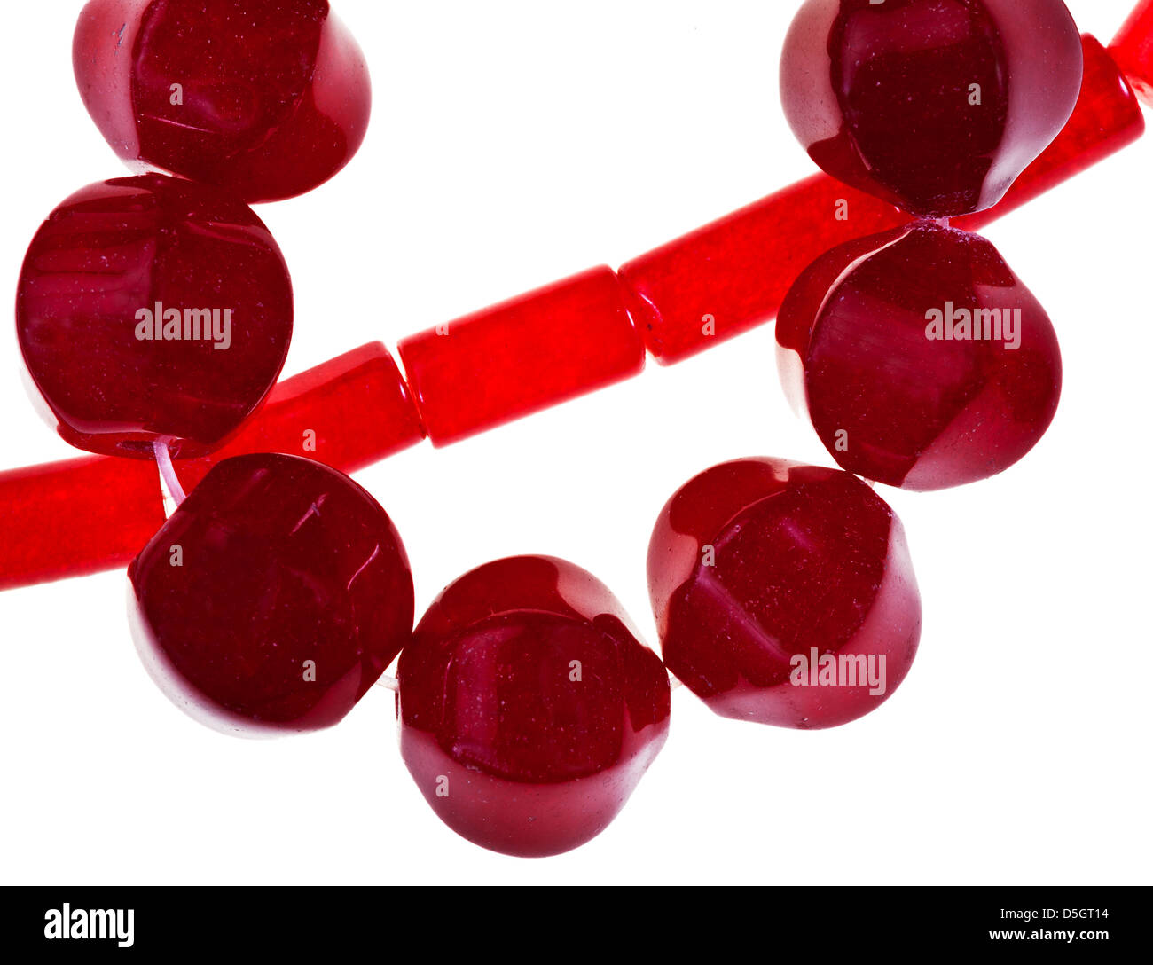 strings of red jade necklaces isolated on white background Stock Photo ...