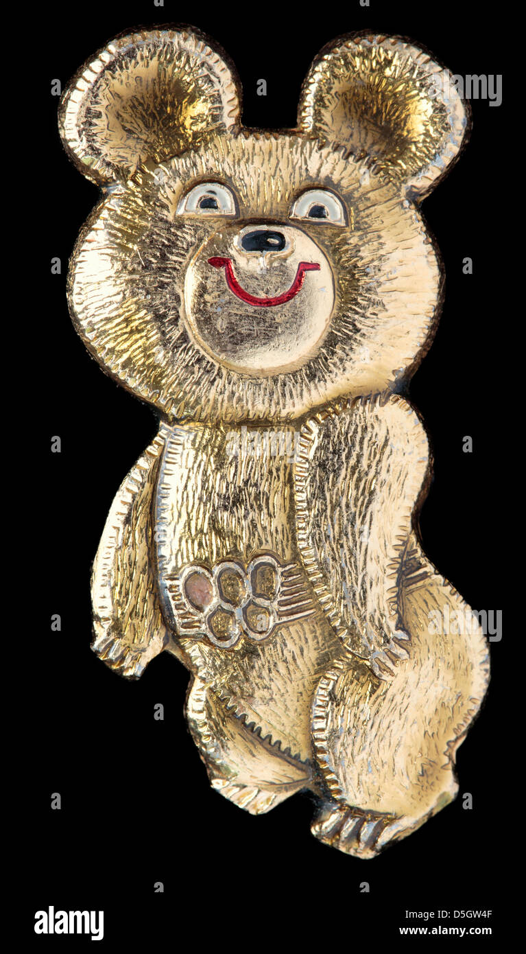 Mishka Bear Logo Badge, 1980 Olympic Games Mishka The Bear