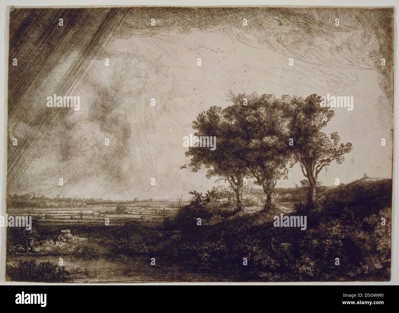 The Three Trees, a 1643 landscape engraving by Rembrandt Harmenszoon ...