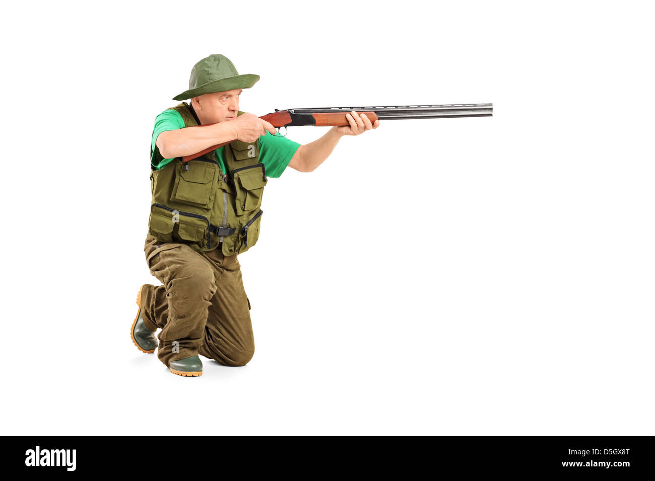 A male hunter shooting with a rifle isolated on white background Stock ...