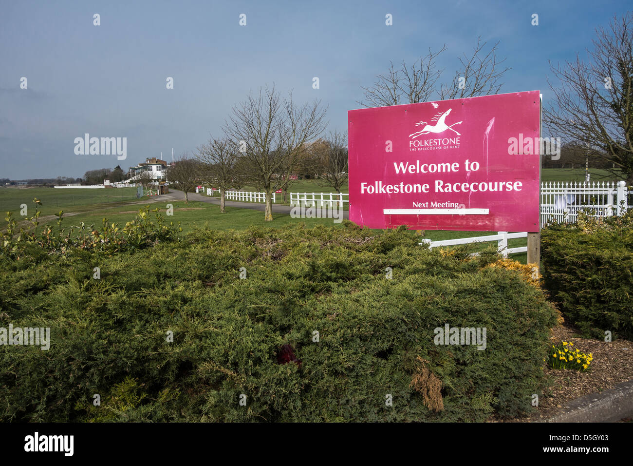 Folkestone Racecourse Sign, Westenhanger, Kent, England, UK Stock Photo ...