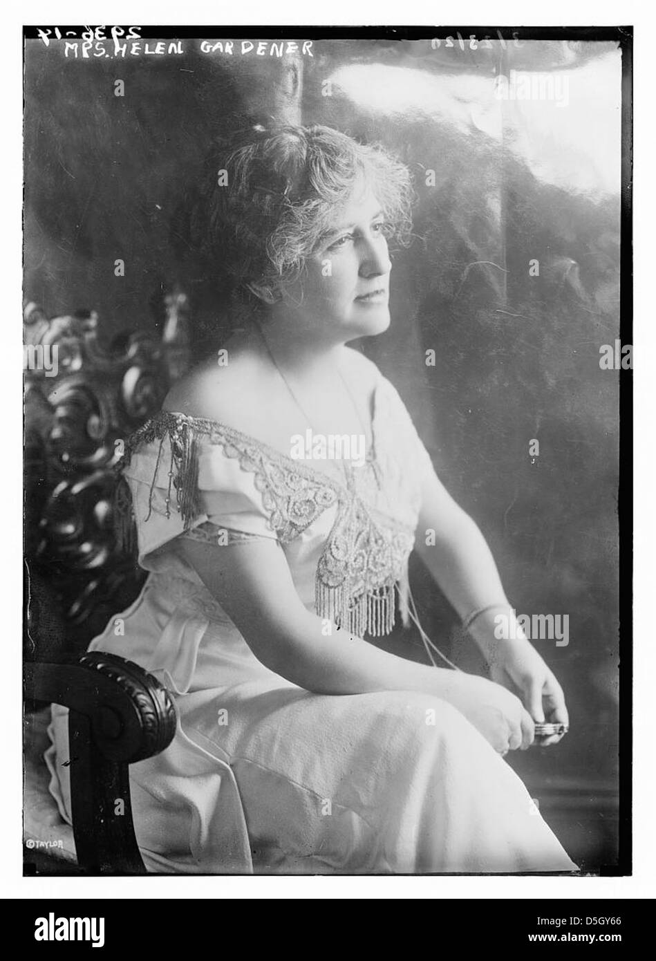 Mrs. Helen Gardner, a suffragist and feminist, is captured in a seated ...