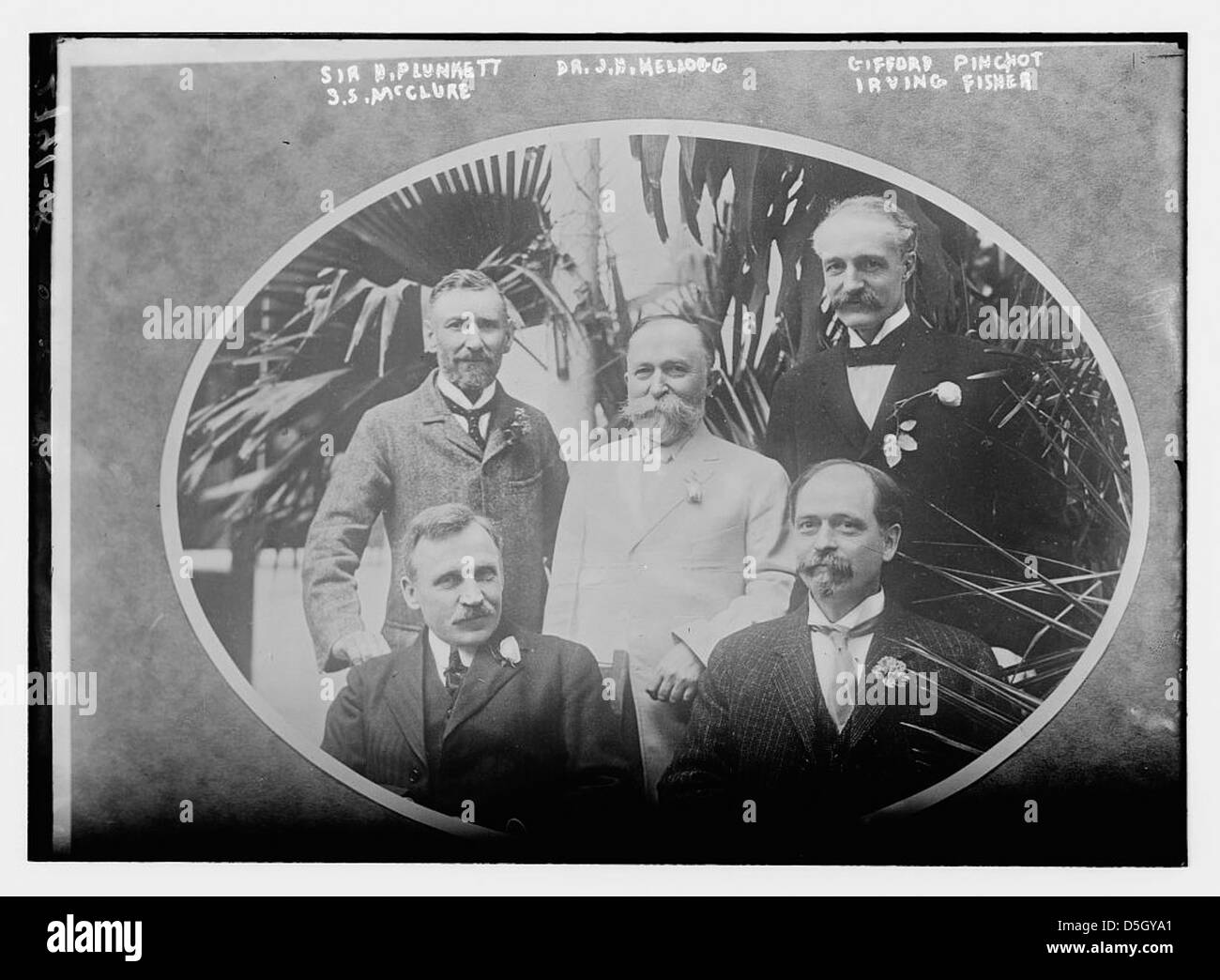 A historical photograph of Sir H. Plunkett, Dr. J.H. Kellogg, G ...