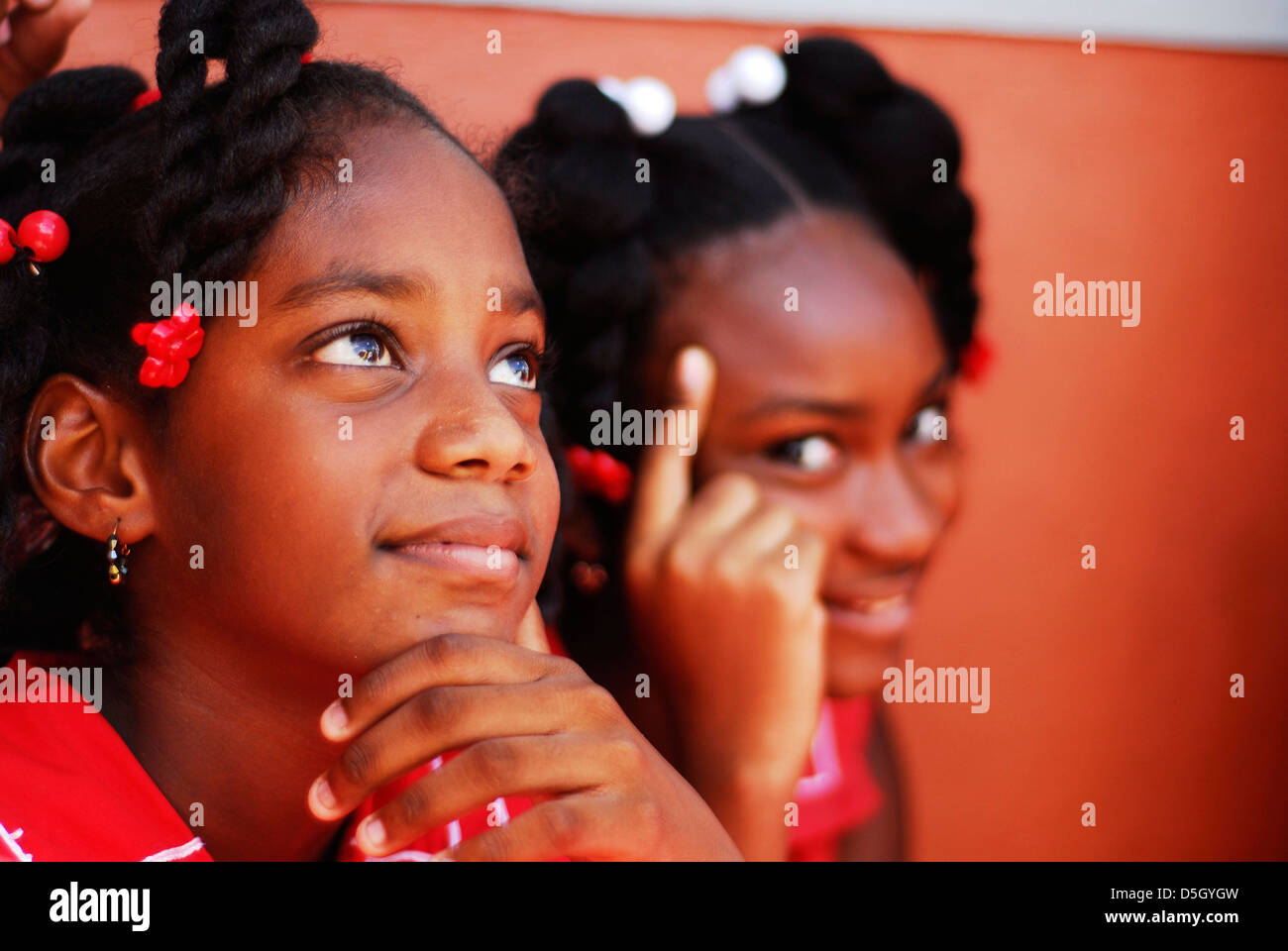 Grenada, St George, of two schoolgirls thinking. (MR Stock Photo - Alamy