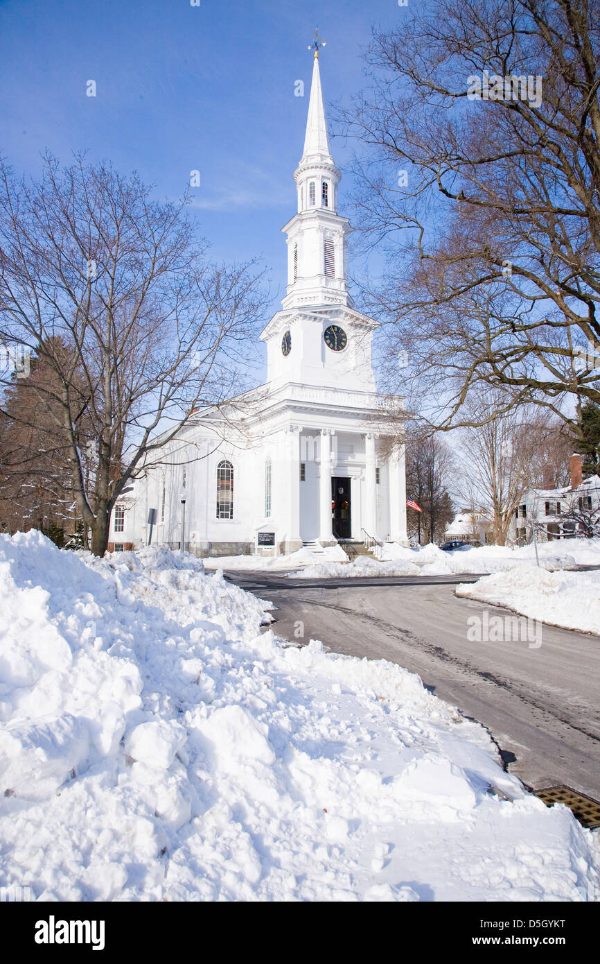 Unitarian Universalist Church surrounded by snow in Lexington, Ma., New ...