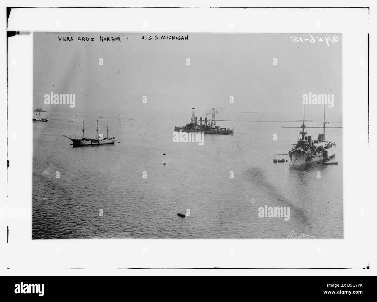 The U.S.S. Michigan, a Virginia-class battleship, is shown at Vera Cruz ...