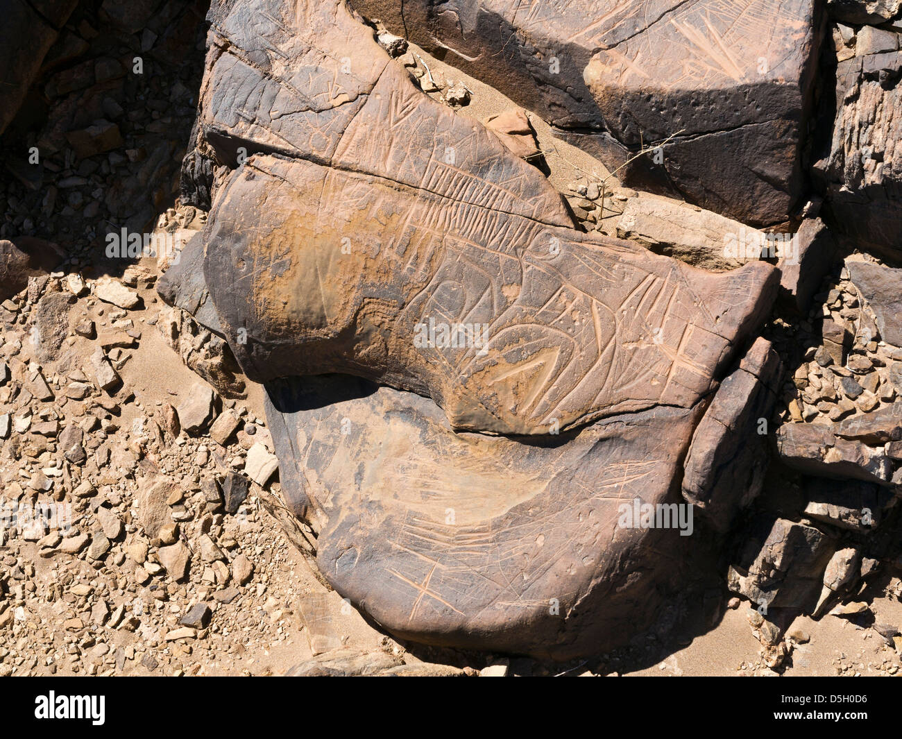 Prehistoric rock carvings at Oued Mestakou on the Tata to Akka road in ...