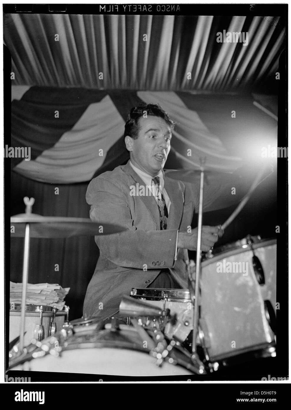 Jazz drummer Gene Krupa is captured in a 1946 portrait at the 400 ...