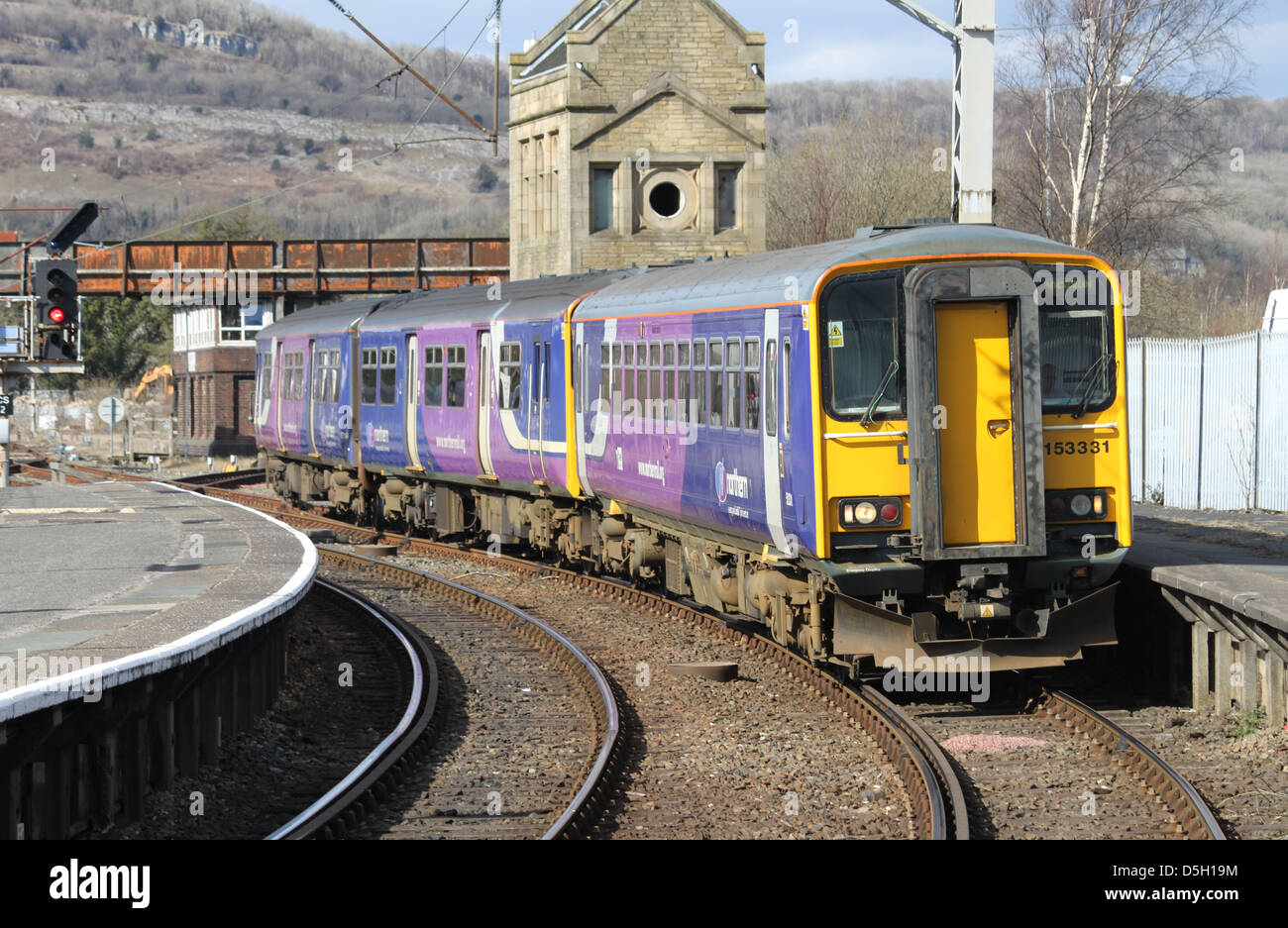 Class 153 and 150 diesel multiple unit entering platform 2 at Carnforth ...