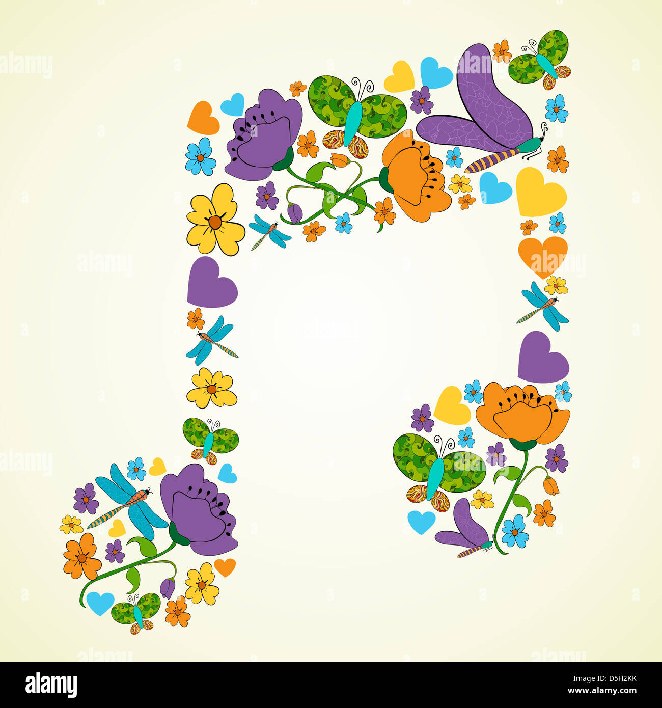 Colorful spring icons texture in music note shape composition ...