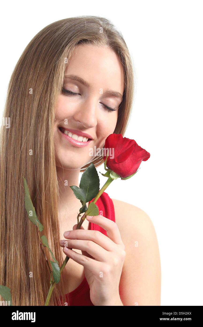 Beautiful woman with a red rose isolated on a white background Stock ...